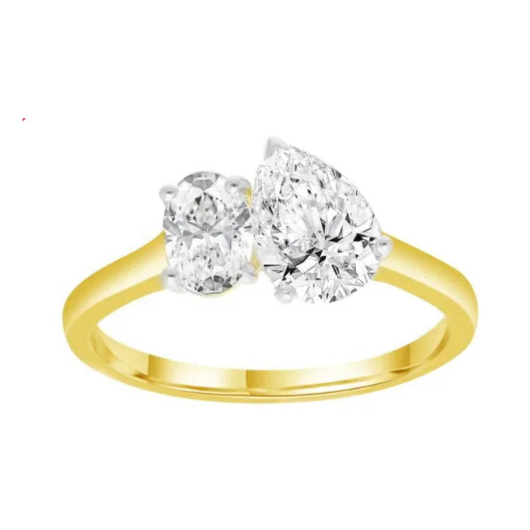 9ct Yellow Gold Lab Grown Toi Et Moi Pear & Oval Diamond Ring ...